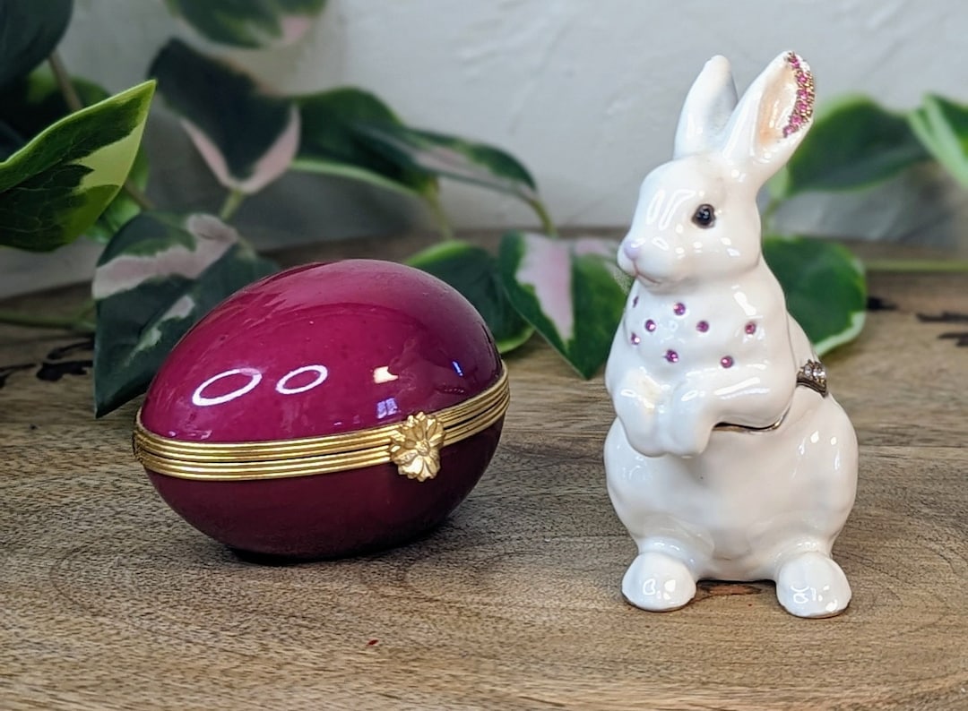 White Cream Rabbit Trinket Box Collectible, Jeweled Fabergé Inspired ...