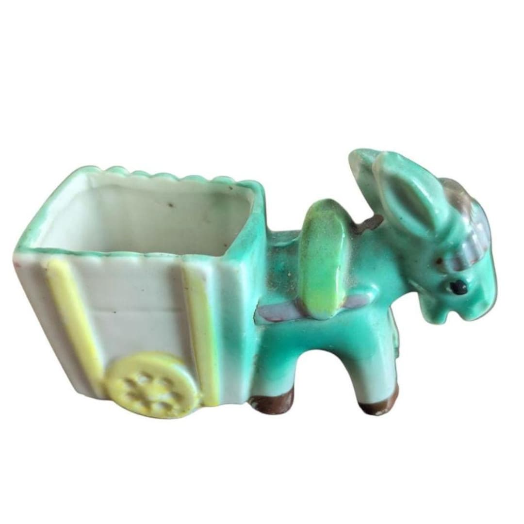 Vintage Ceramic Donkey Cart Planter, Hand Painted, Made in Japan ...