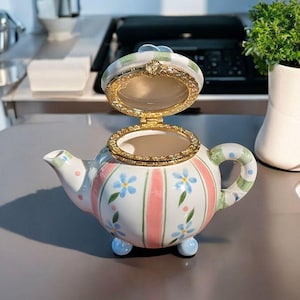 Mini Teapot Trinket Box by Mud Pie, Vintage Ceramic Box, Small ...