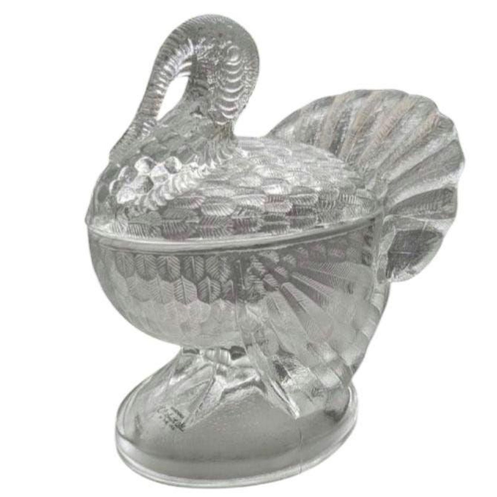 Vintage Glass Turkey Dish With Lid, LE Smith Covered Serving Bowl ...