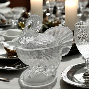Vintage Glass Turkey Dish With Lid, LE Smith Covered Serving Bowl ...