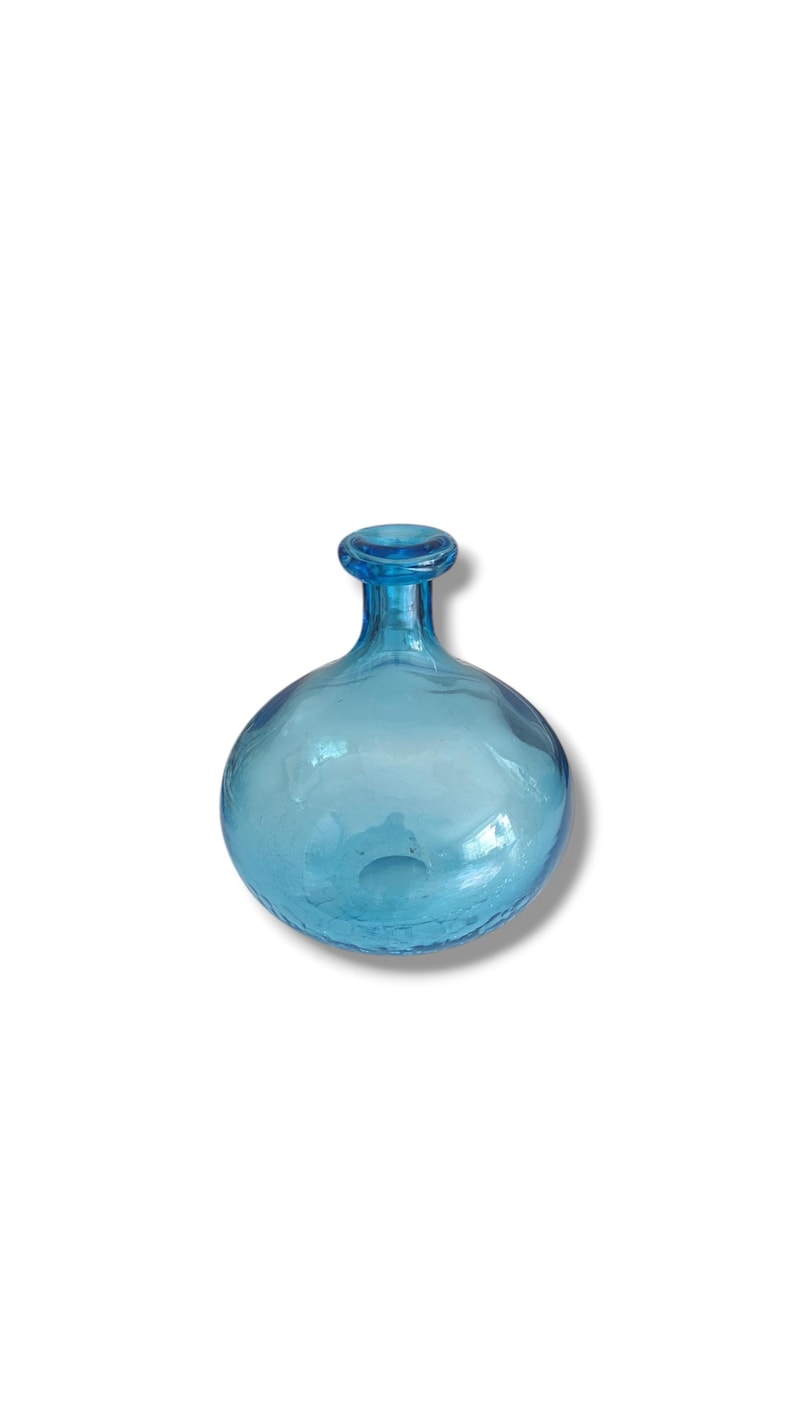 Big Blue Demijohn Studio Blown Glass Bottle Crackled Bottom Polished ...