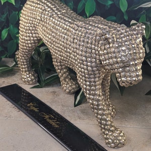 Gold Panther Leopard Figurine Statue, Faceted Home Decor, Animal ...