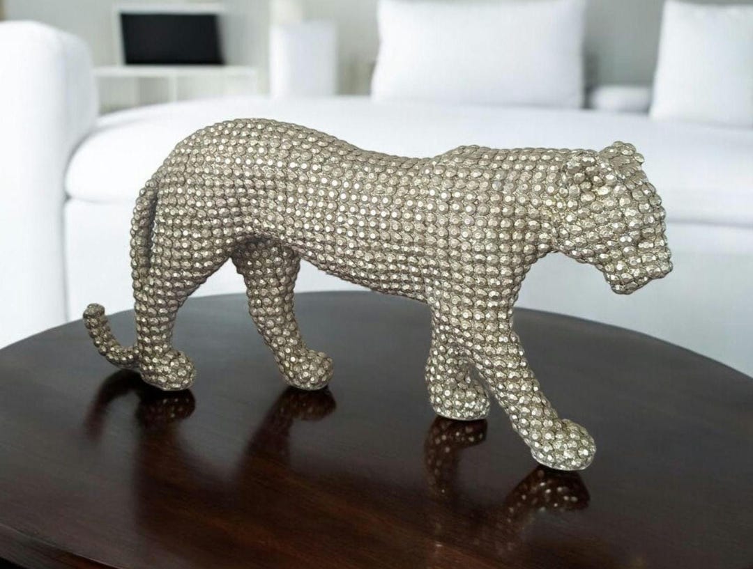 Gold Panther Leopard Figurine Statue, Faceted Home Decor, Animal ...