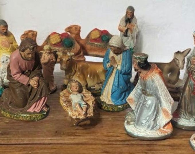 Vintage Nativity Set Chalkware 1930s, 15 Piece Christmas Decor ...