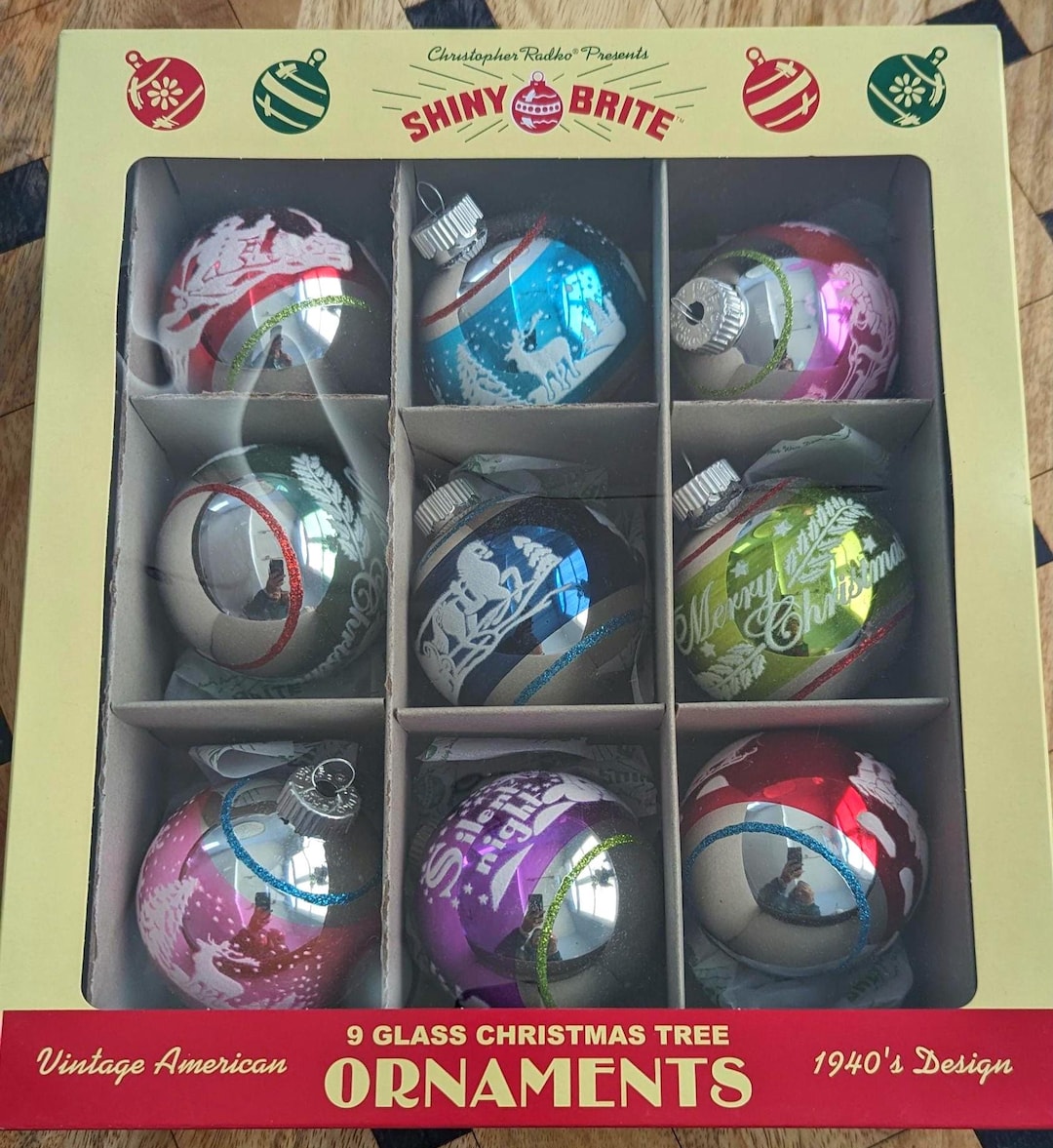 Shiny Brite Flocked Ornaments Christopher Radko Brand New Set 9 - Etsy