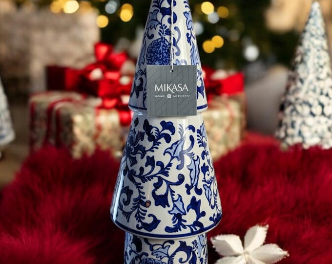Mikasa Christmas Tree Blue White Floral Print, Holiday Table ...