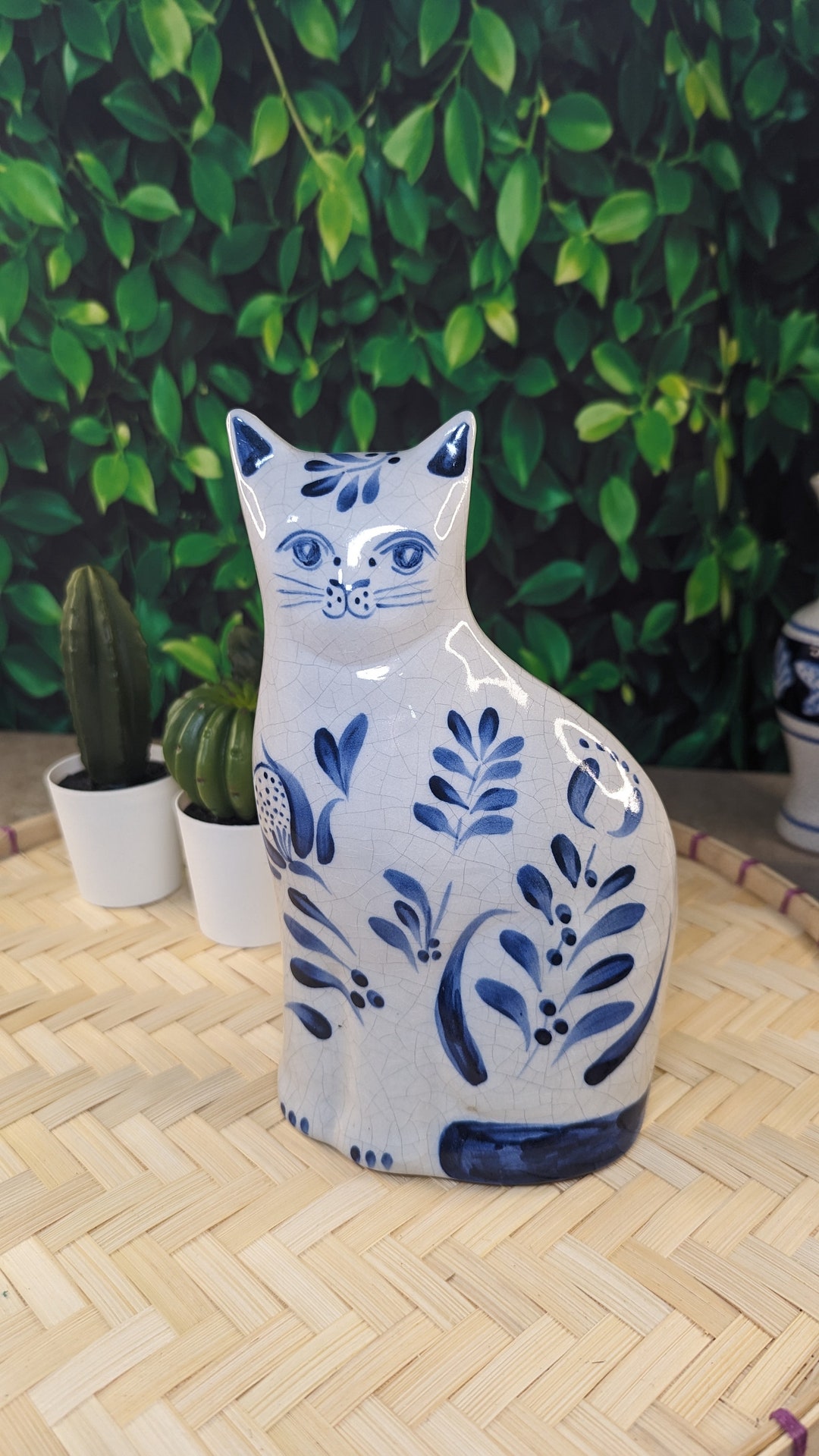 Vintage Dedham Nash Pottery Cat Figurine Signed 1987 Blue White 6 - Etsy