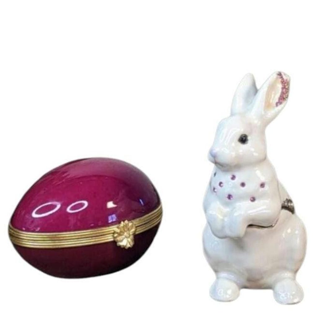 White Cream Rabbit Trinket Box Collectible, Jeweled Fabergé Inspired ...