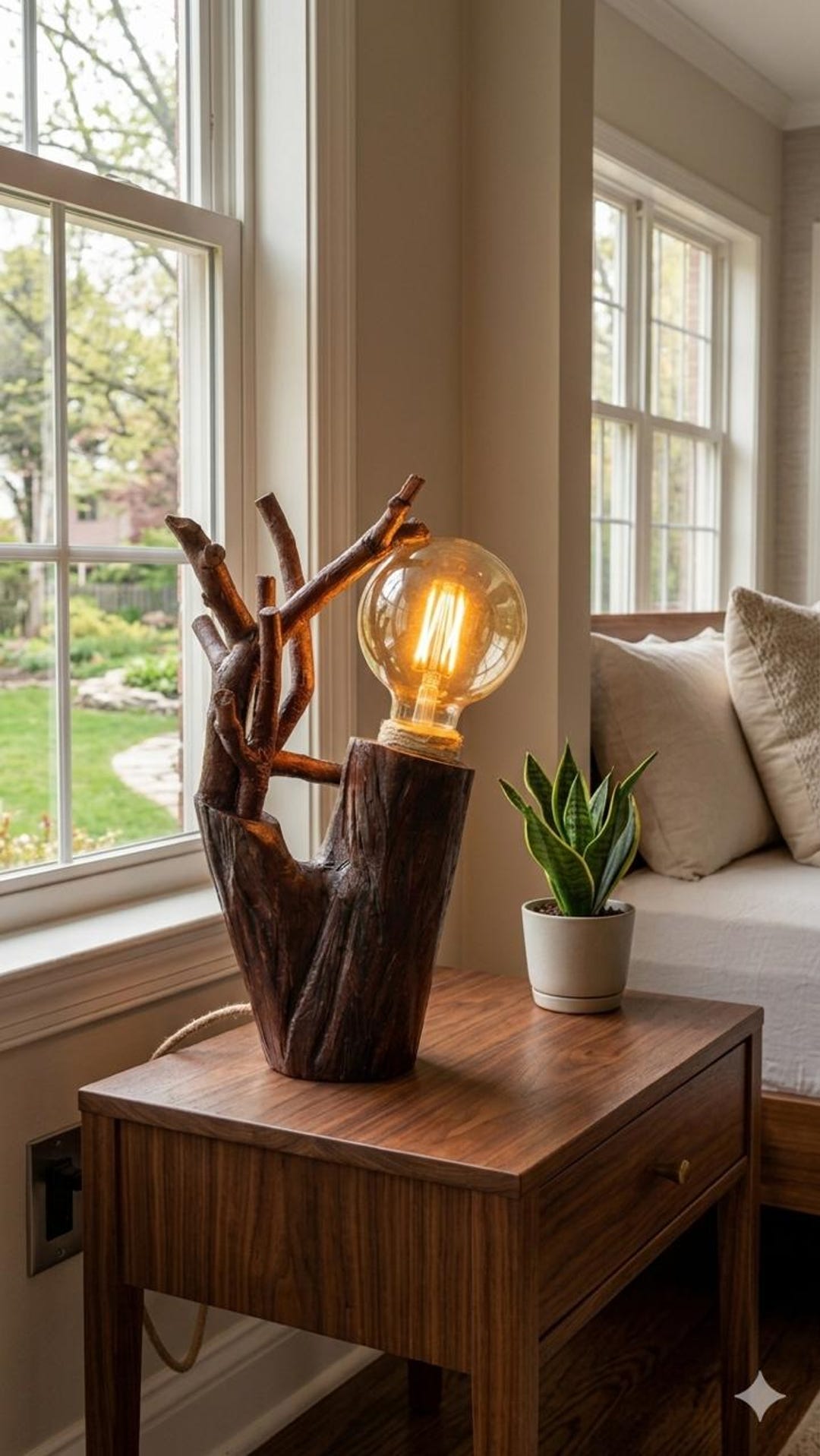 Handmade Wood Table Lamp, Rustic Tree Branch Nature Decor, Bedside ...