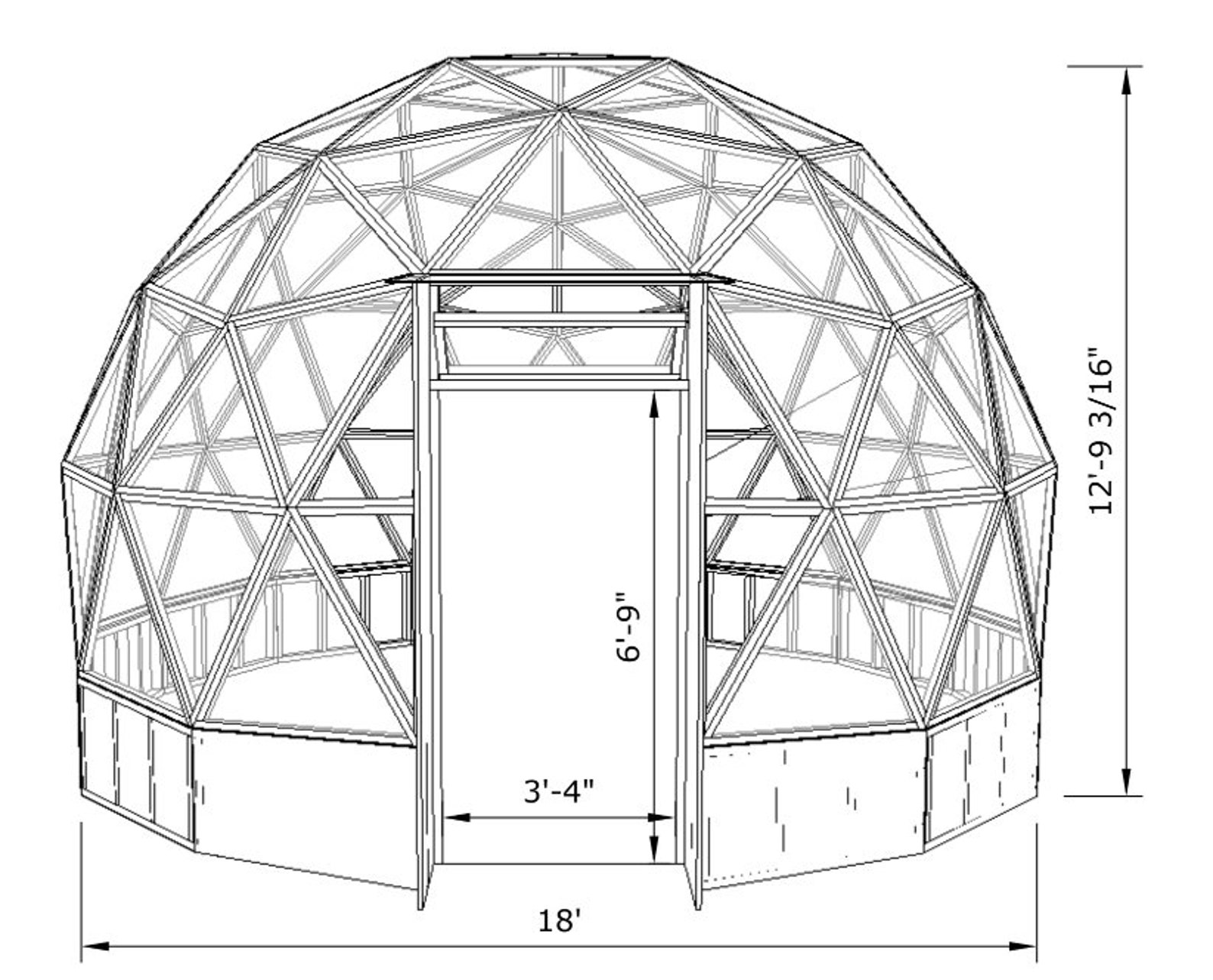 18ft / 5.5m Geodesic Dome DIY Build Plans NO HUBS With Pony Wall ...