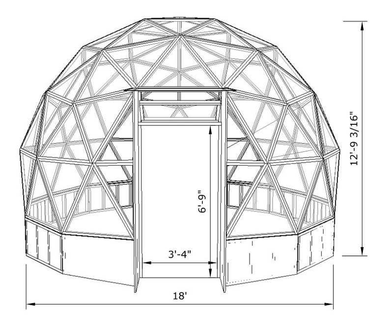 18ft / 5.5m Geodesic Dome DIY Build Plans NO HUBS With Pony Wall ...