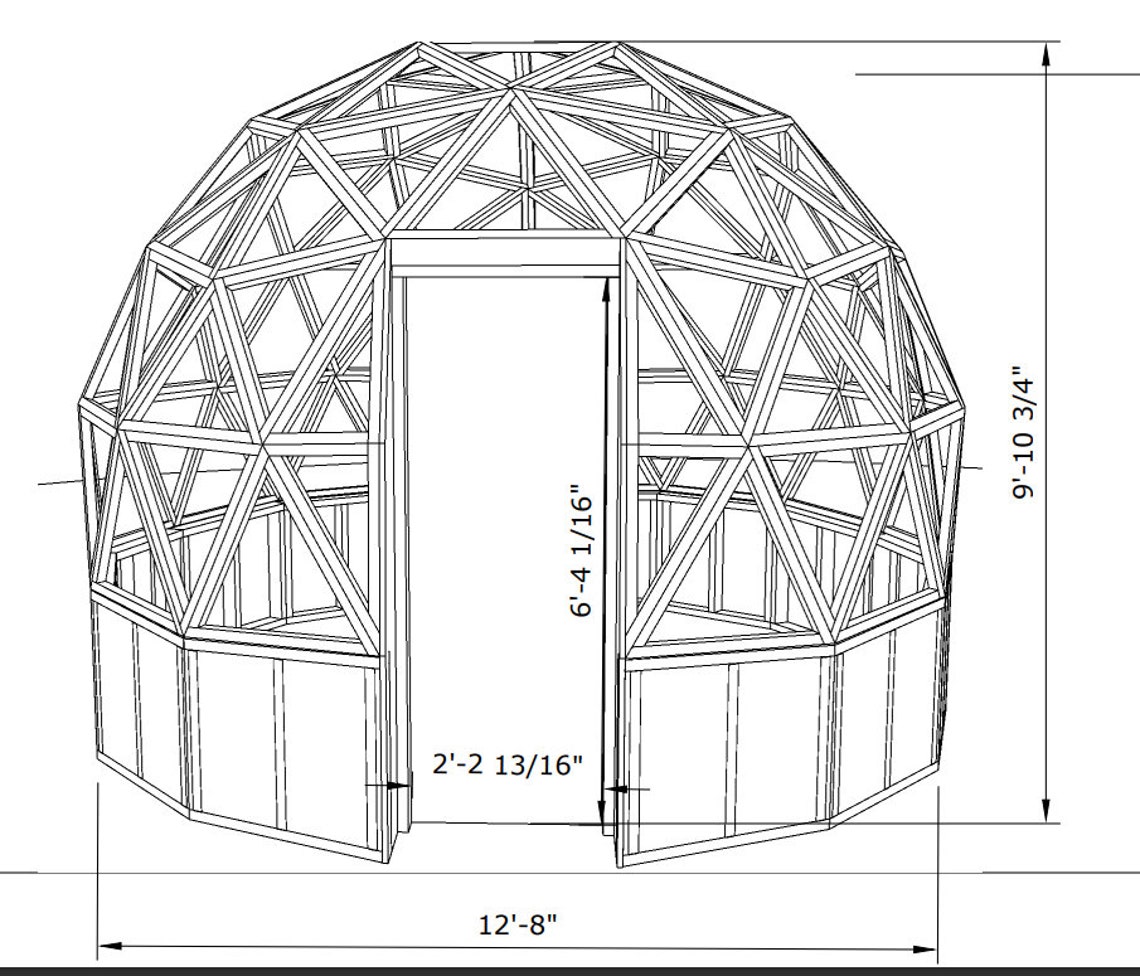 12ft8 / 4m Geodesic Dome DIY Build Plans NO HUBS With Pony Wall ...
