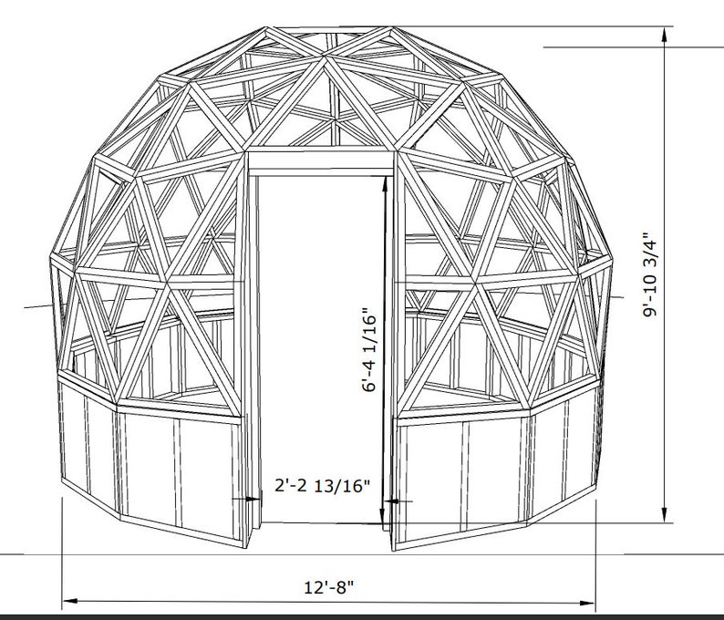 12ft8 / 4m Geodesic Dome DIY Build Plans NO HUBS With Pony Wall ...