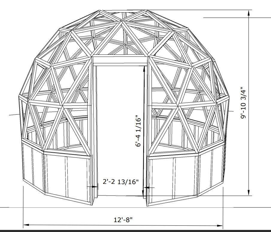 12ft8 / 4m Geodesic Dome DIY Build Plans NO HUBS With Pony Wall ...