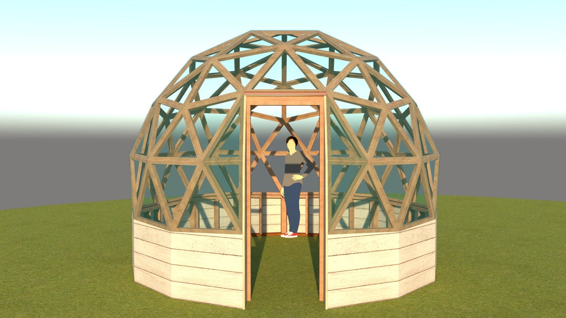 12ft8 / 4m Geodesic Dome DIY Build Plans NO HUBS With Pony Wall ...