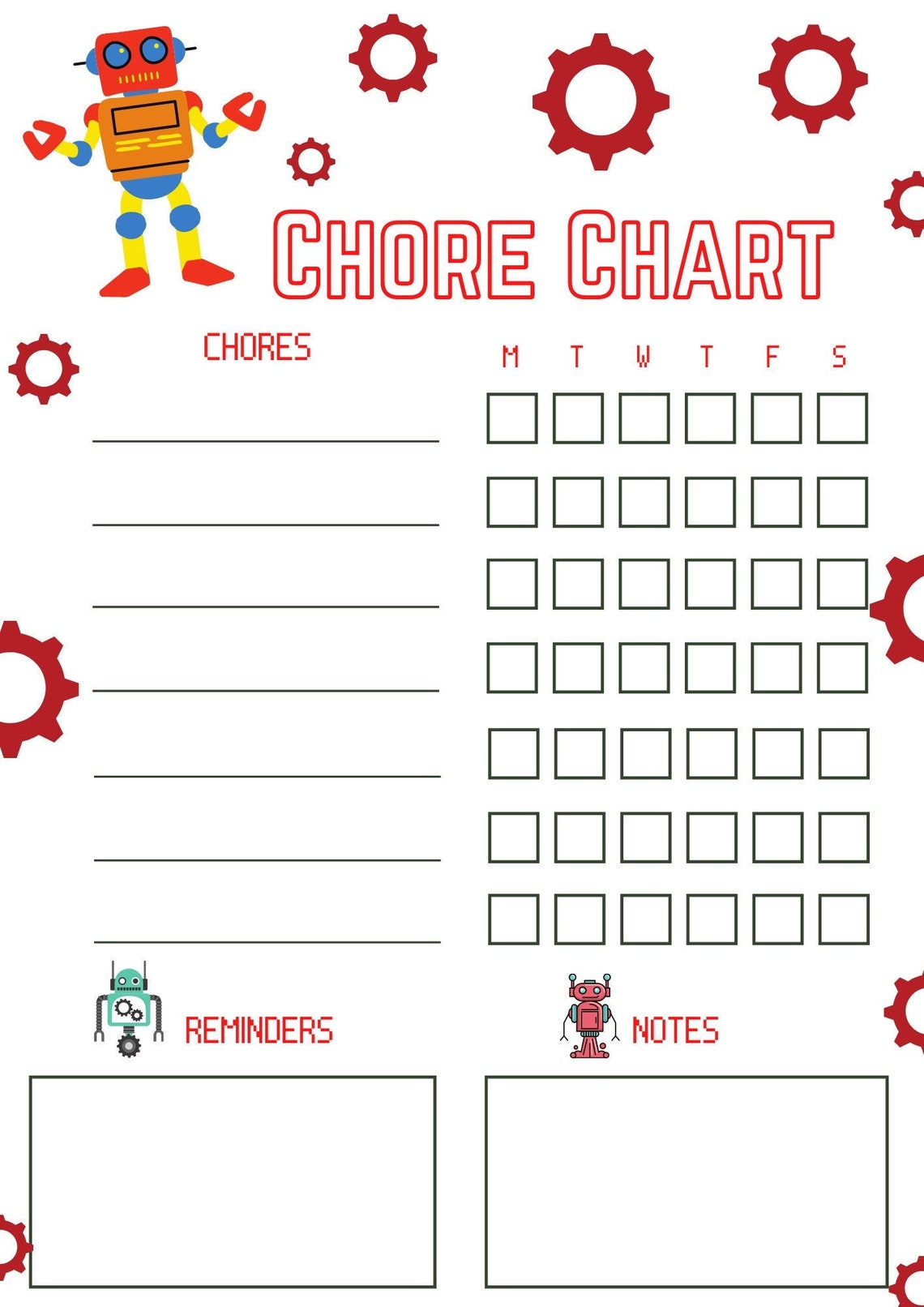 Printable Robot Chore Chart - Etsy