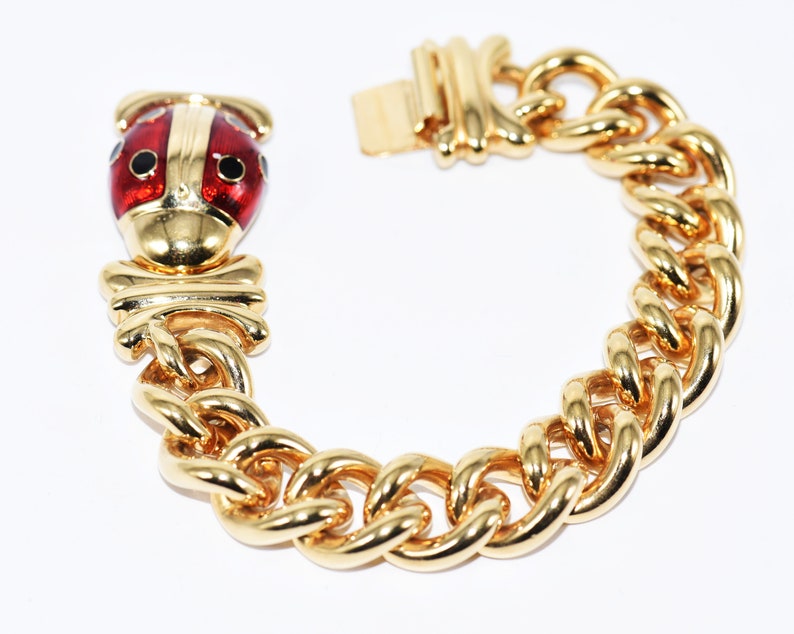 Gorgeous JOAN RIVERS Red Black Enamel Goldtone LADYBUG Bracelet and ...