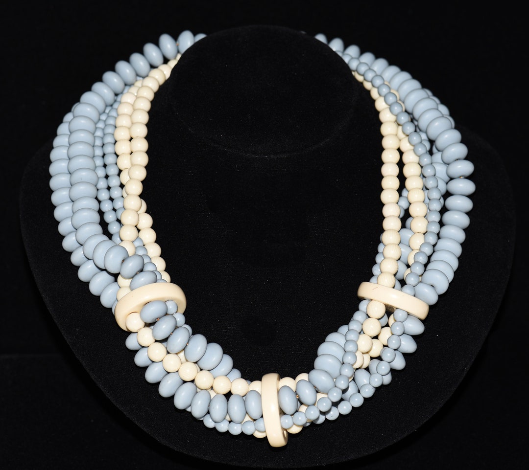NAPIER Modernist Chunky Bead Wedgewood and Cream Multi-strand Necklace ...