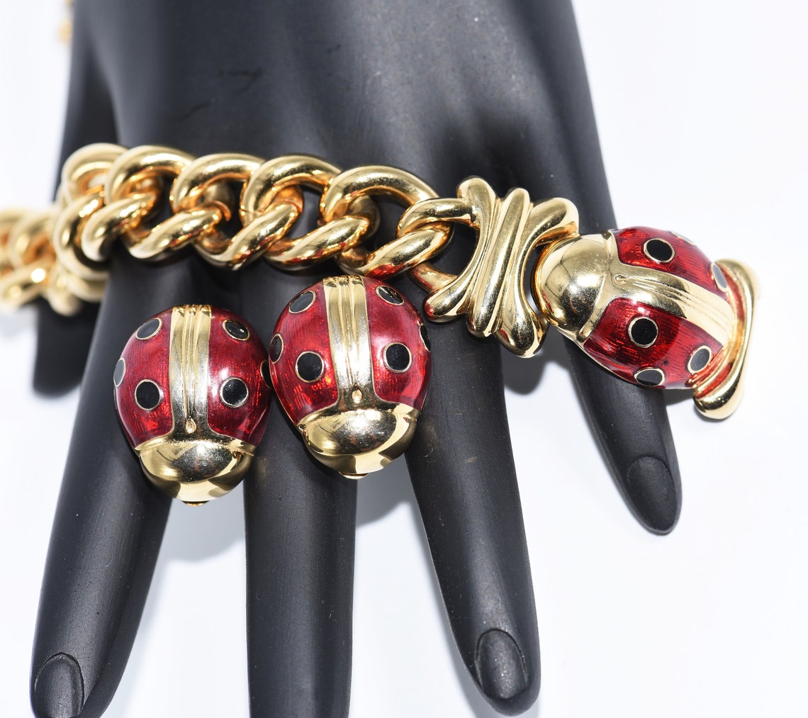 Gorgeous JOAN RIVERS Red Black Enamel Goldtone LADYBUG | Etsy