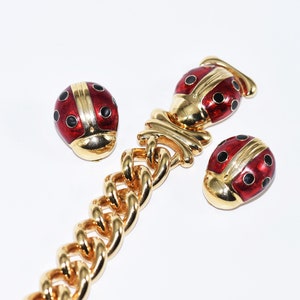 Gorgeous JOAN RIVERS Red Black Enamel Goldtone LADYBUG Bracelet and ...
