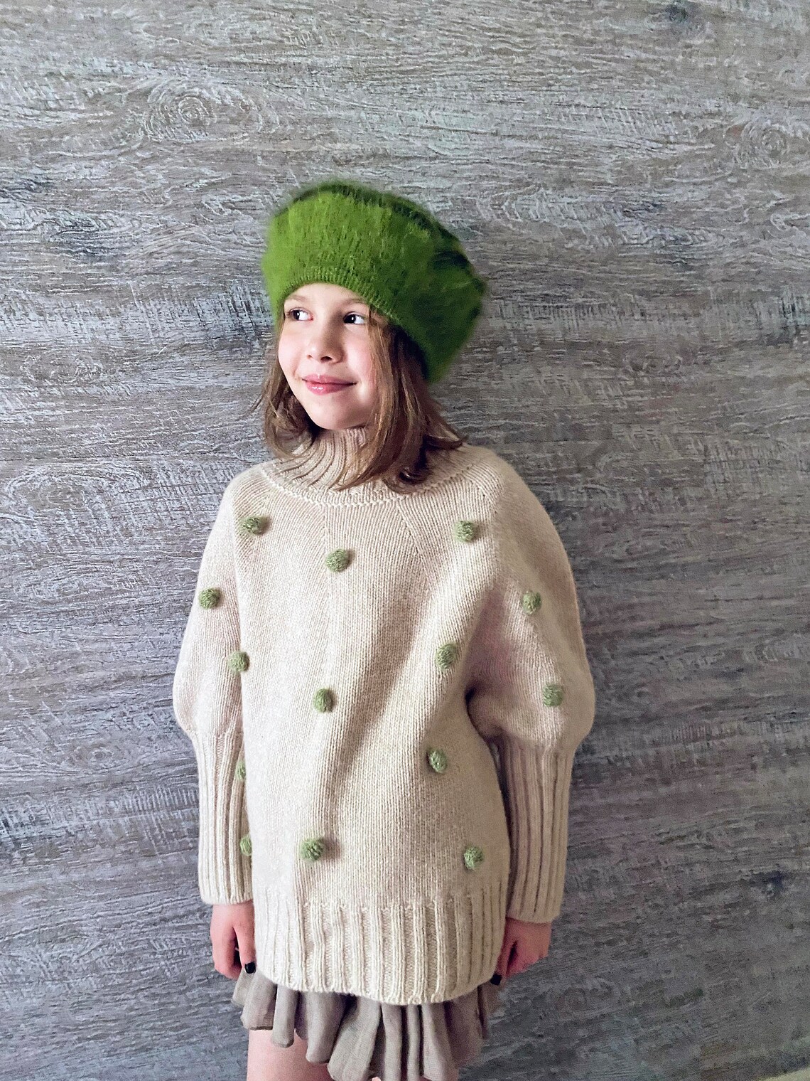 Knit Fluffy Beret for Girls. French Style Knit Flat Hat With Stripes ...