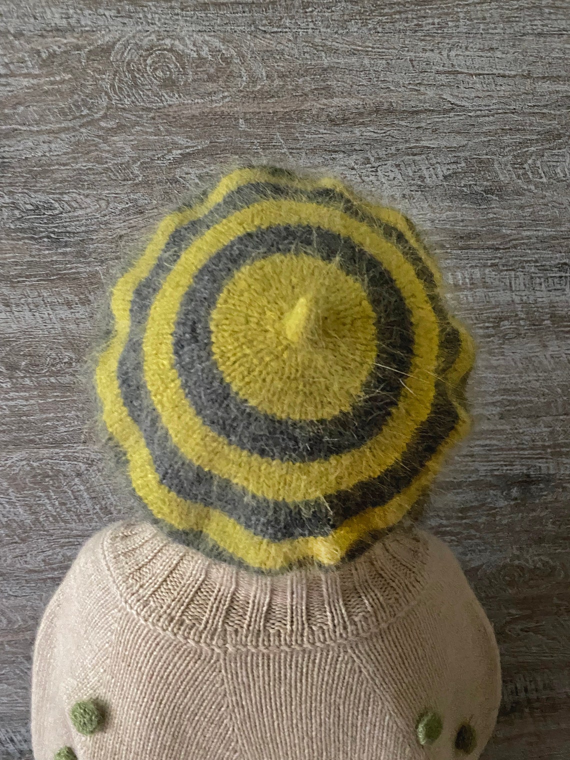 Knit Fluffy Beret for Girls. French Style Knit Flat Hat With Stripes ...