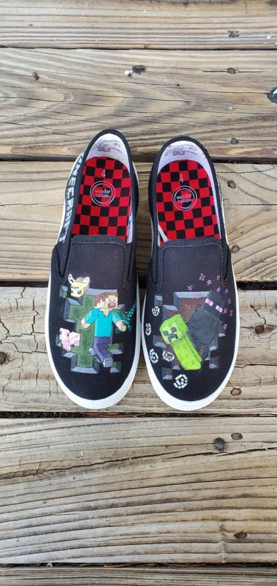 Minecraft Custom Hand Painted Boys Shoes Vans Slip-ons Creeper Steve - Etsy