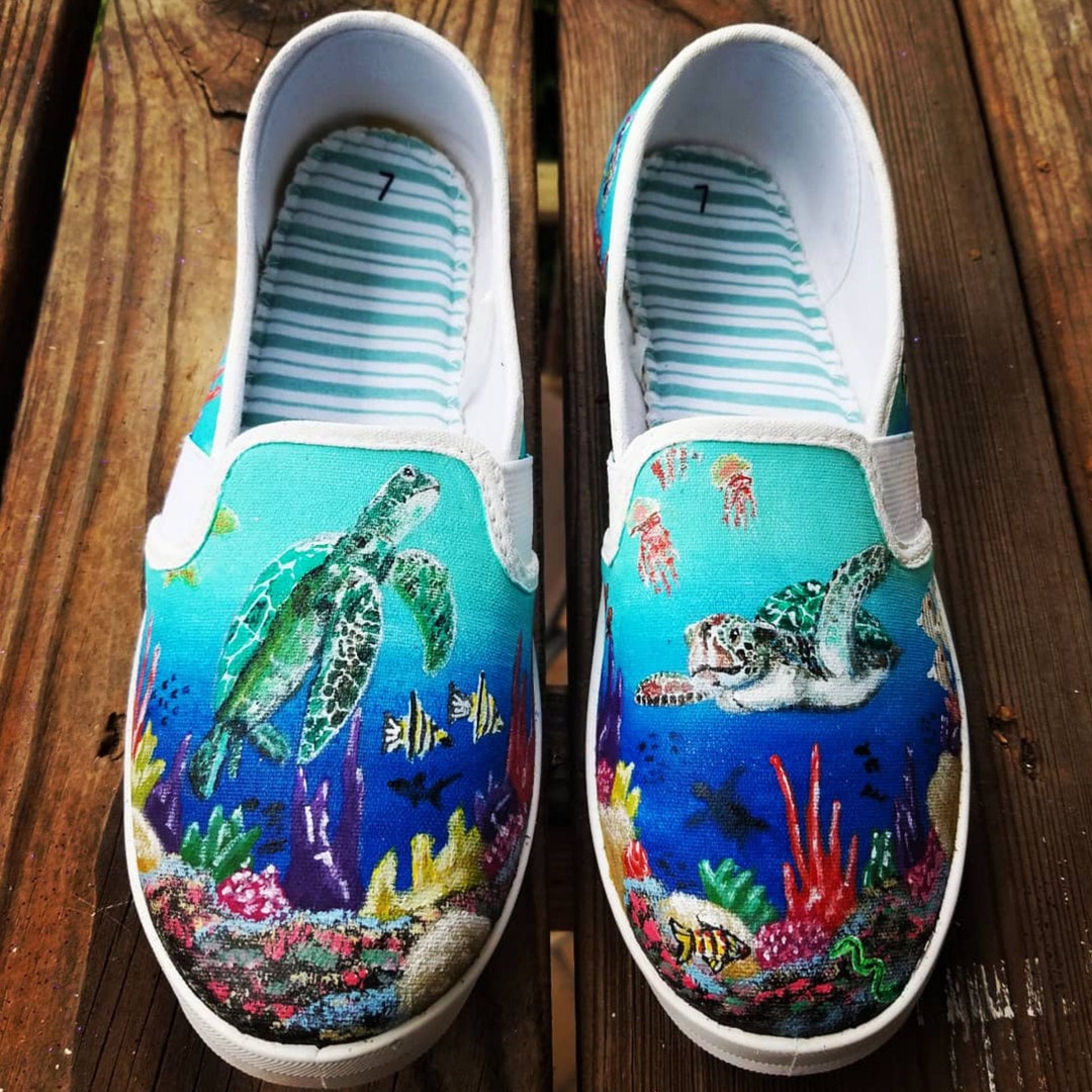 Sea Turtle | Ocean Hand Painted Shoes, Custom Sea Turtle Shoes, Sea ...