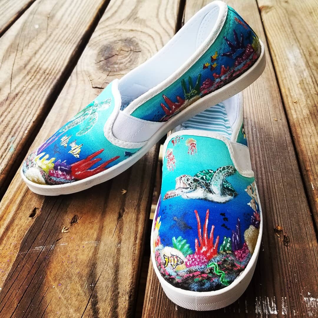 Sea Turtle Ocean Hand Painted Shoes Custom Sea Turtle - Etsy