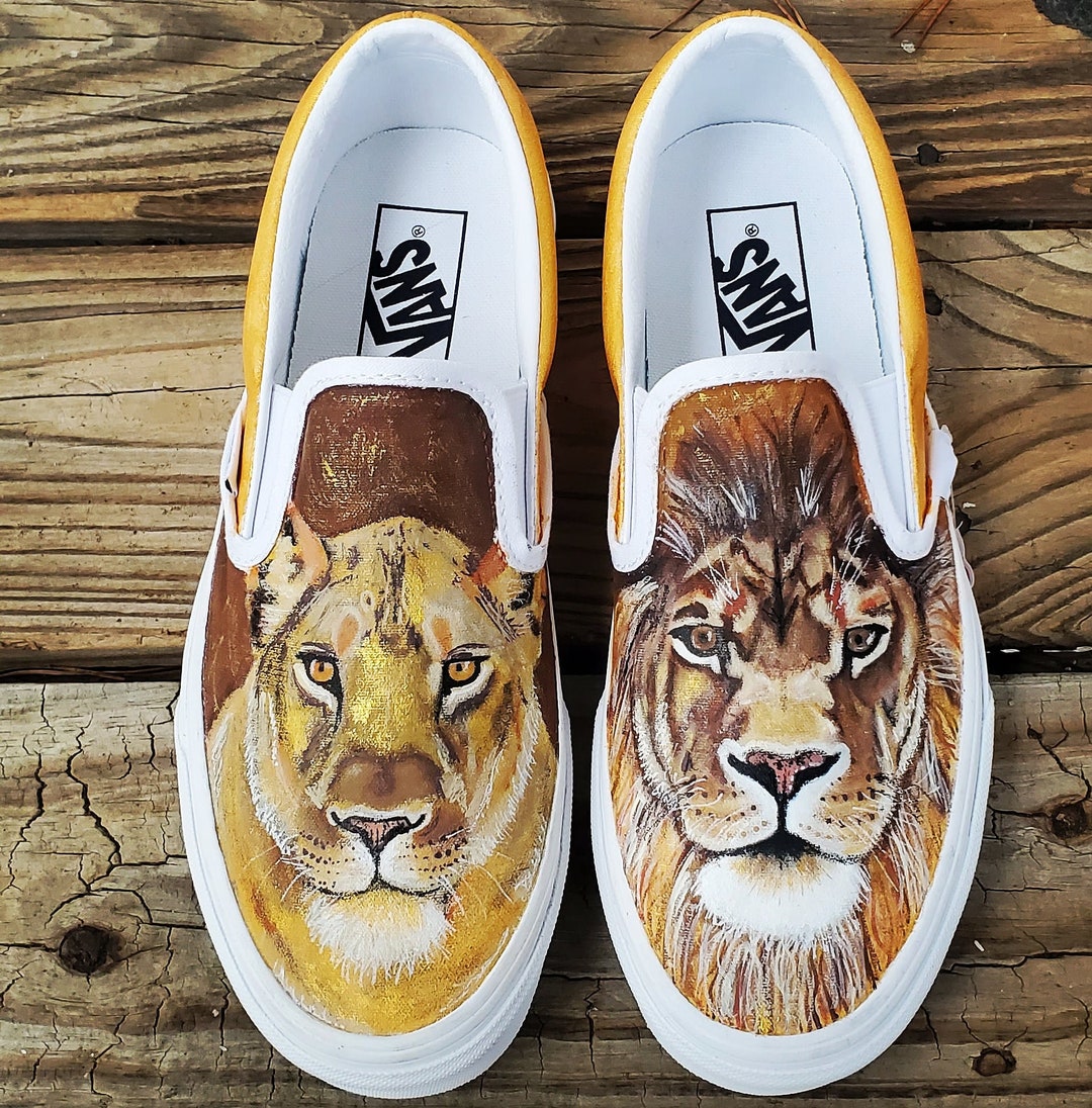 Hand Painted Lion Shoes | Custom Vans Style Sneakers - Etsy
