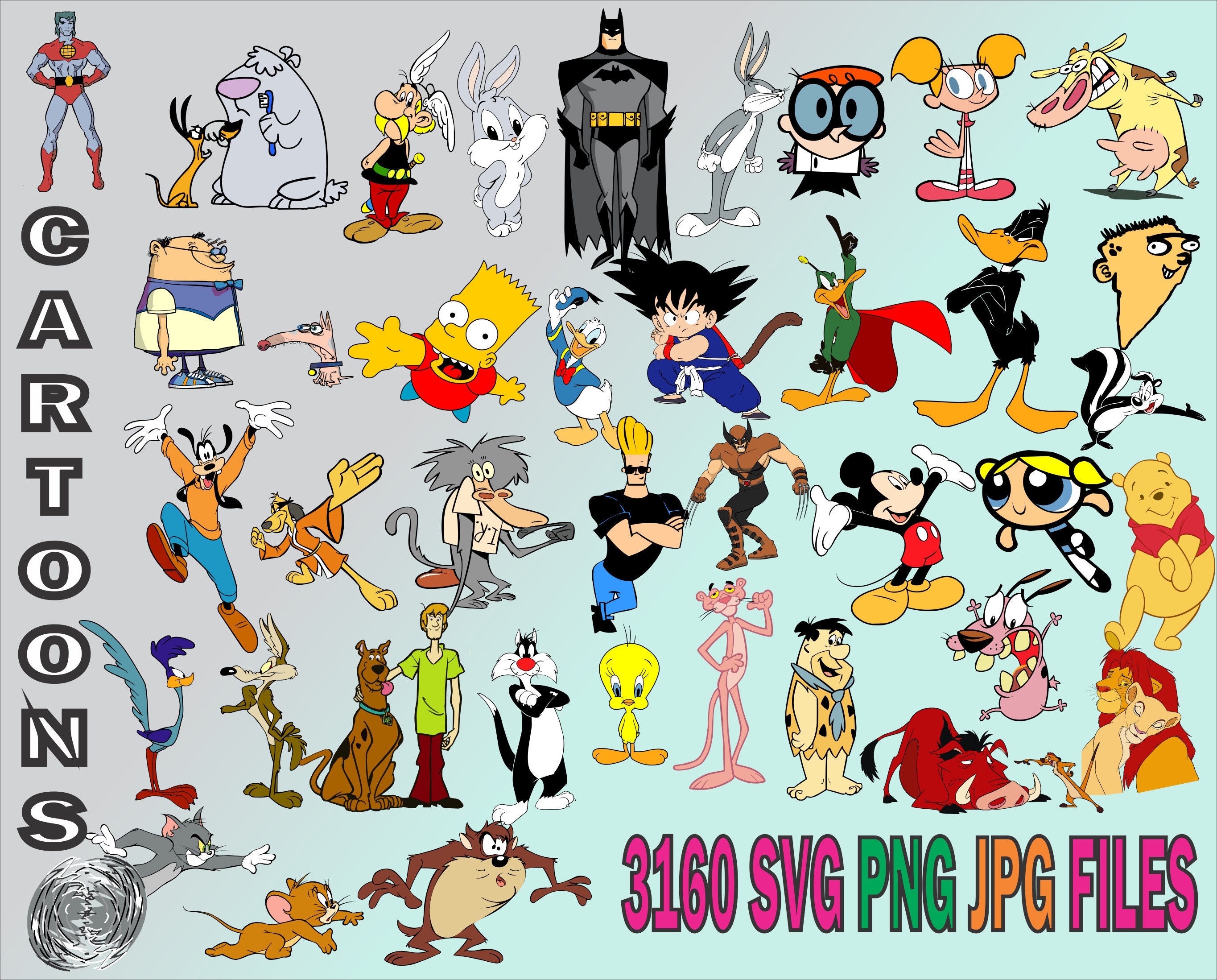 Cartoons Svg Bundle , Characters Cartoons Svg, Png Jpg, Cartoon Vector ...