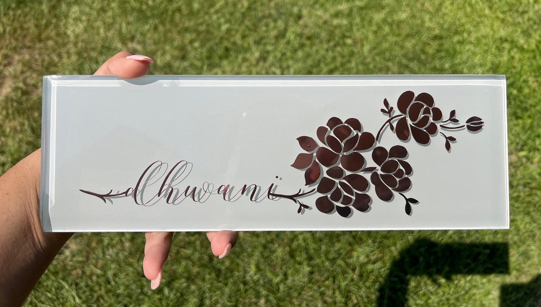 Personalized Tile Gray Glass Bezel Tile W/ Floral Design and - Etsy
