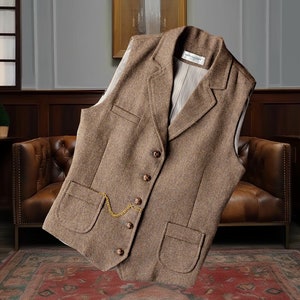 Custom Wool Vest, Men Loose Wool Vest, Vintage Wool Tweed Waistcoat ...