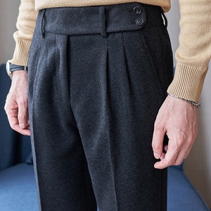 Men Vintage Wool Pants, Fall Winter Wool Pants With Pleats, Loose Wool ...