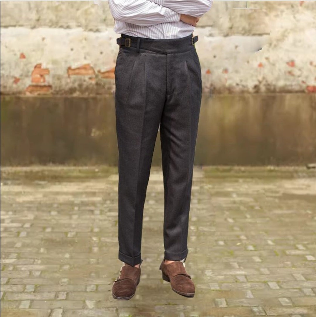 Customized Wool Pants, Men Wool Pants With Pleats, Loose Wool Trousers ...