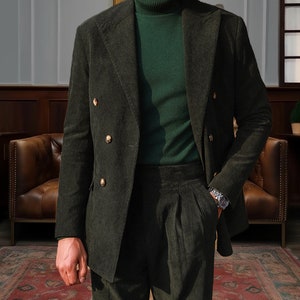 4 Color Retro Button 2 Piece Suit, Men Casual Corduroy Suit, Corduroy ...