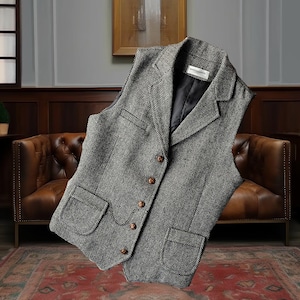 Men Vintage Wool Vest, Wool Textured Tweed Waistcoat, Spring Autumn ...