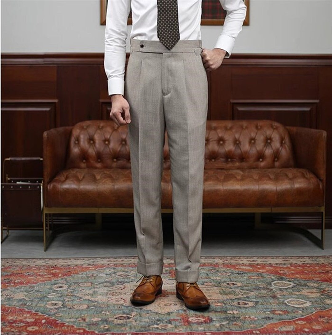 Classic Linen Pants With Pleats, Business Men Linen Pants, Casual Linen ...