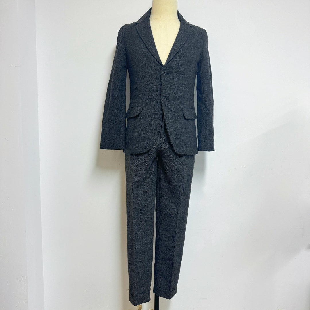 Vintage Wool 2 Piece Suit, V Neck Woolen Tweed Suit, Spring Autumn Cozy ...