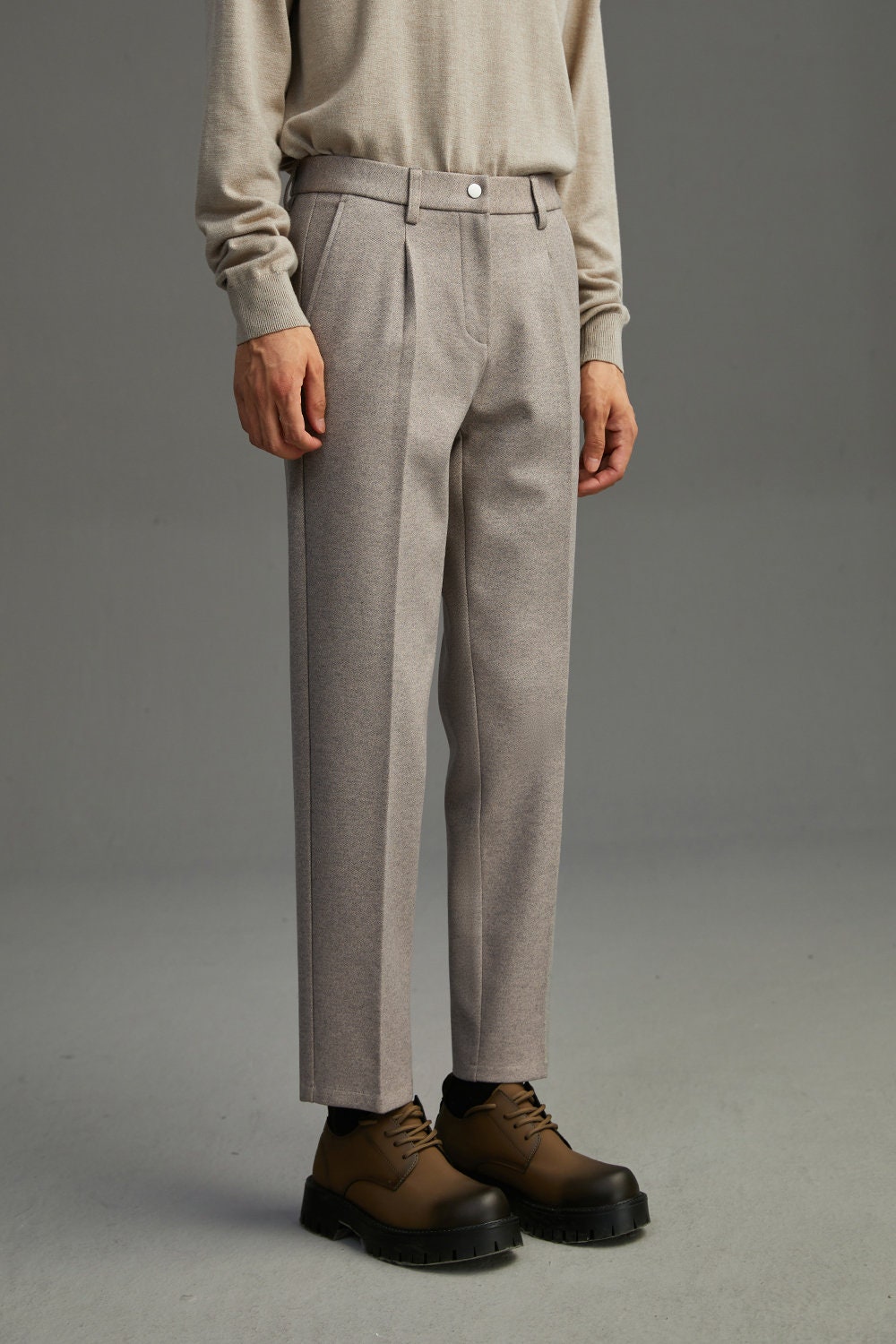 5 Colors Men Tweed Pants, Autumn Tweed Pants With Pleats, Simple Tweed ...