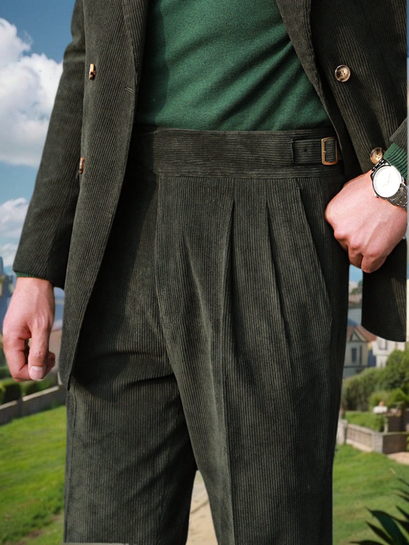 Men Casual Corduroy Pants, Vintage Corduroy Trousers With Pleats ...
