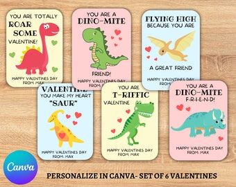 Editable Dinosaur Valentine Tags, Kids Valentine Cards, School ...