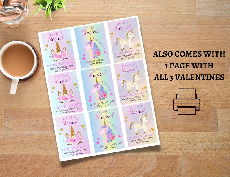 Unicorn Valentine's Day Cards, Printable Valentine's Printable ...