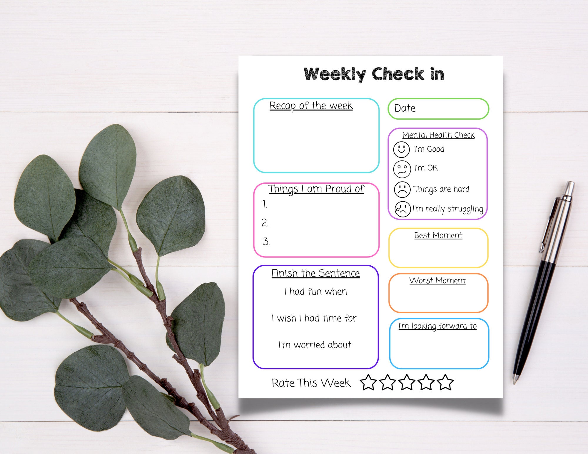 Weekly Check-in for Teens, Teen Mental Health , School | Journaling for ...