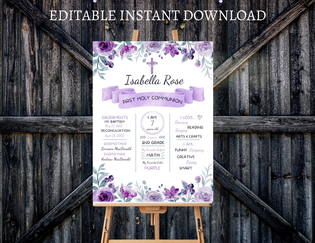 First Communion Sign, Editable Milestone Board, First Holy Communion ...