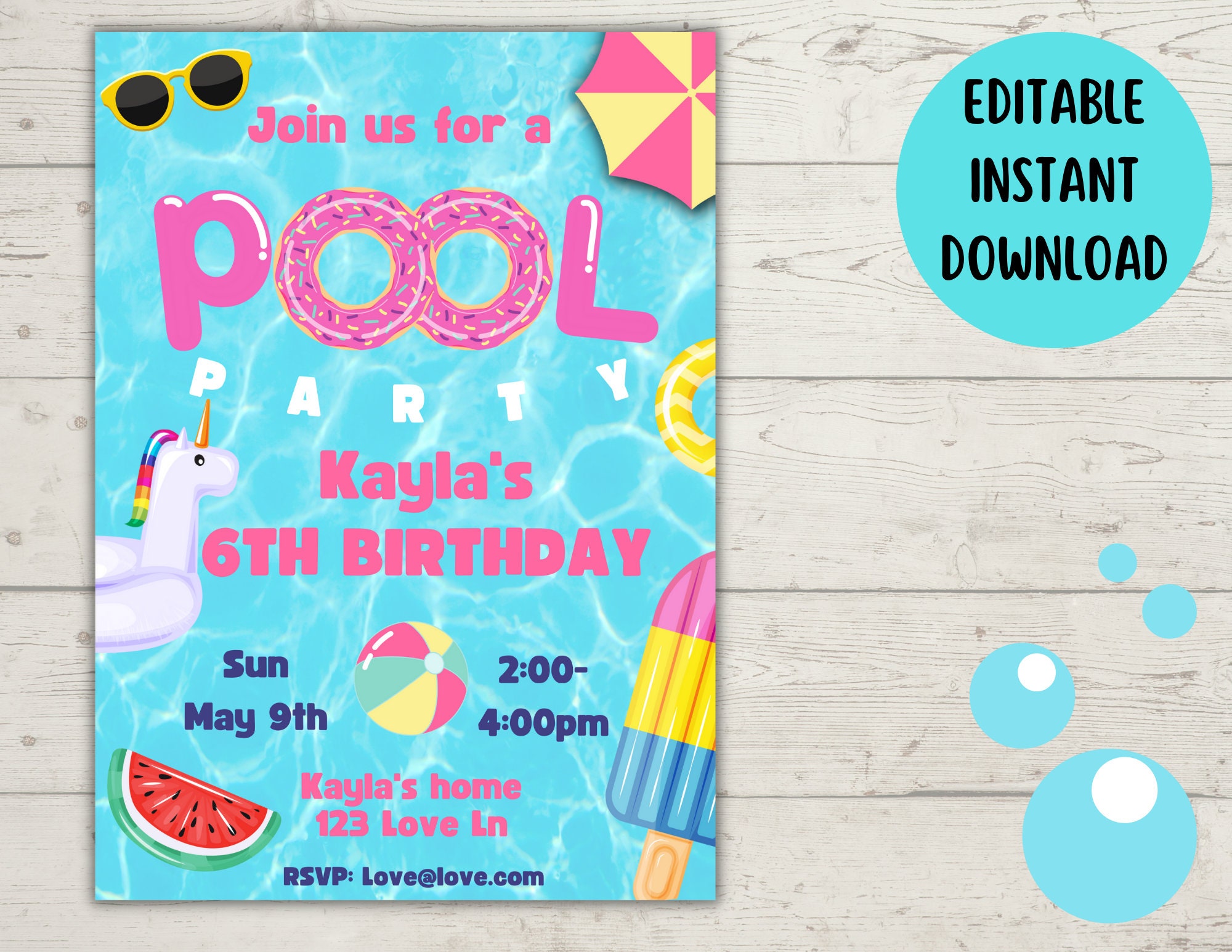 Pool Party Invitation Editable Pool Birthday Party - Etsy