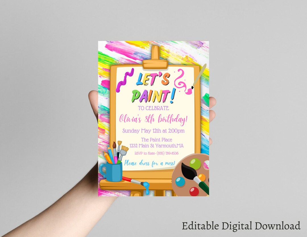 Art Birthday Invitation Party Paint Invites Colorful Painting Theme ...
