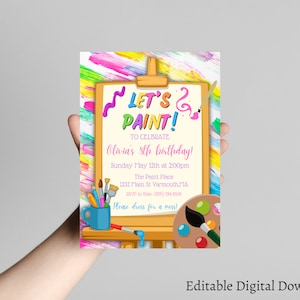 Art Birthday Invitation Party Paint Invites Colorful Painting Theme ...
