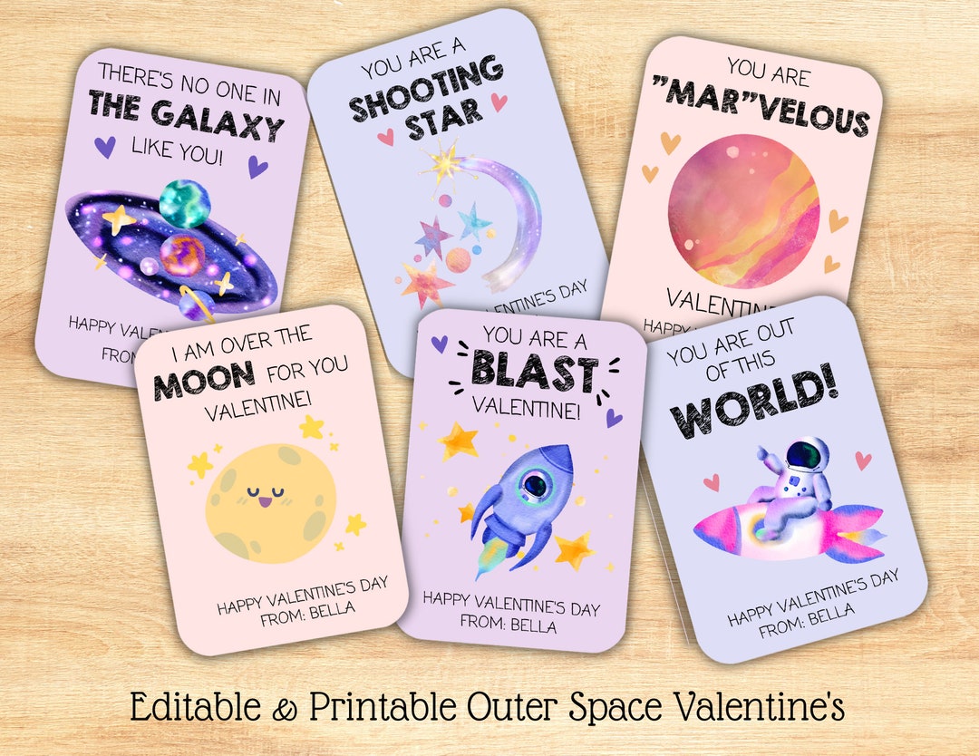 Editable Outer Space Valentine Tags, Space Valentine Cards , Kids ...